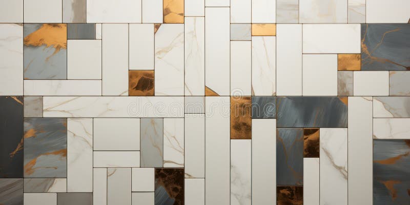 Patchwork Fusion of White Marble and Metallic Tiles Texture Background Stock Illustration ...