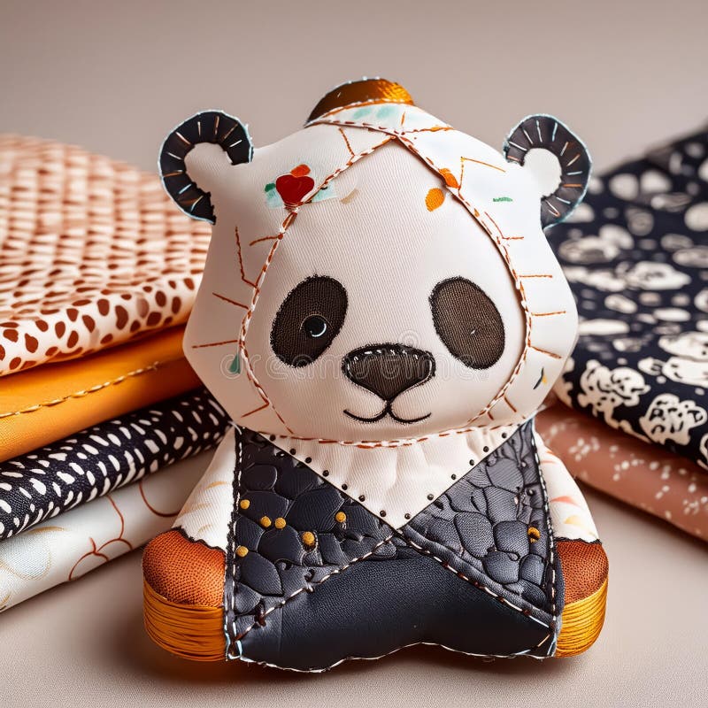 Patchwork Game in Fabric with Visible Stitching Panda Bear Cub, Cartoon ...