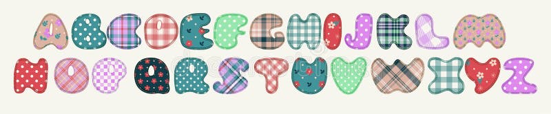 Patchwork Hand Drawn Textile Font. Cute Textile Font for Scrapbook or ...
