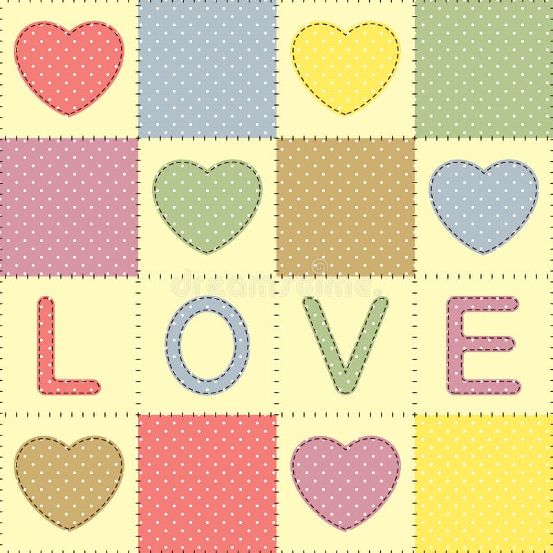 Patchwork with Hearts and Love Stock Vector - Illustration of pattern ...