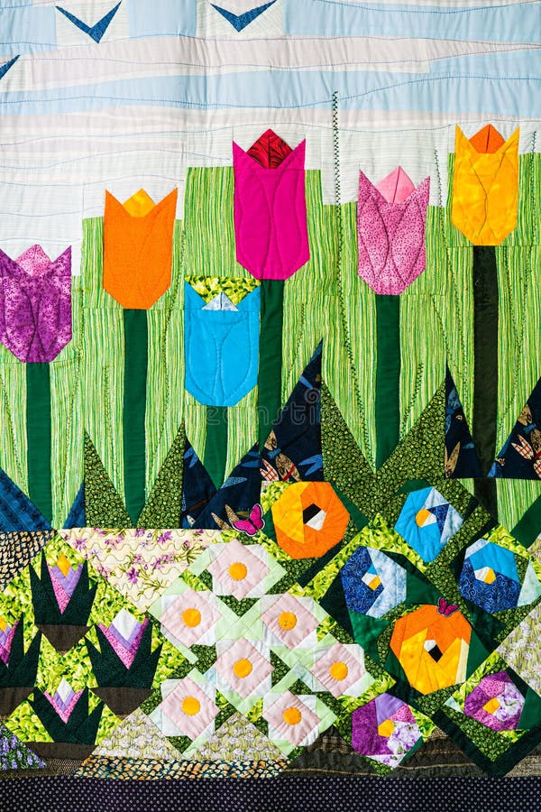 Patchwork Made of Pieces of Colour Fabric with a Floral Pattern Stock ...