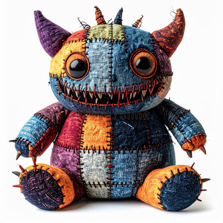 Patchwork Monster Plush Toy with Colorful Stitching Stock Illustration ...