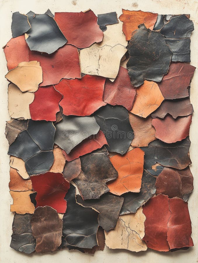 Patchwork of Multicolored Torn Leather Pieces Stock Image - Image of ...