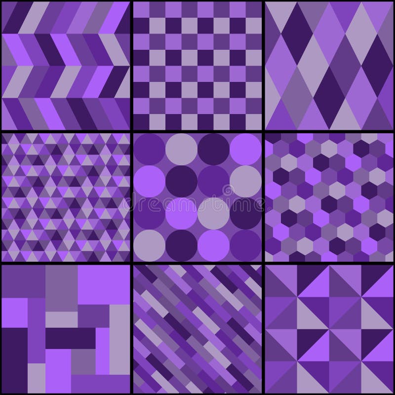 Patchwork from Nine Square Patterns in Violet Colors. Vector Drawing ...