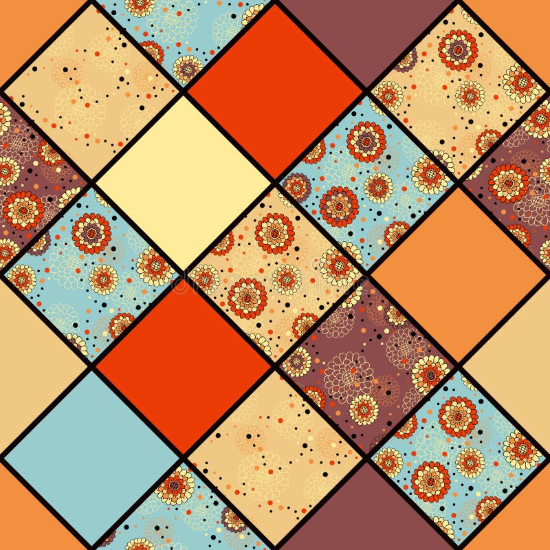 Patchwork from Patches with Doodle Flowers and Dots. Ethnic Boho ...