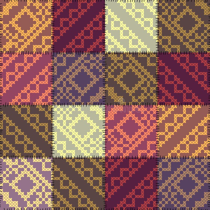 Patchwork Pattern with the Decorative Embroidery. Stock Vector ...