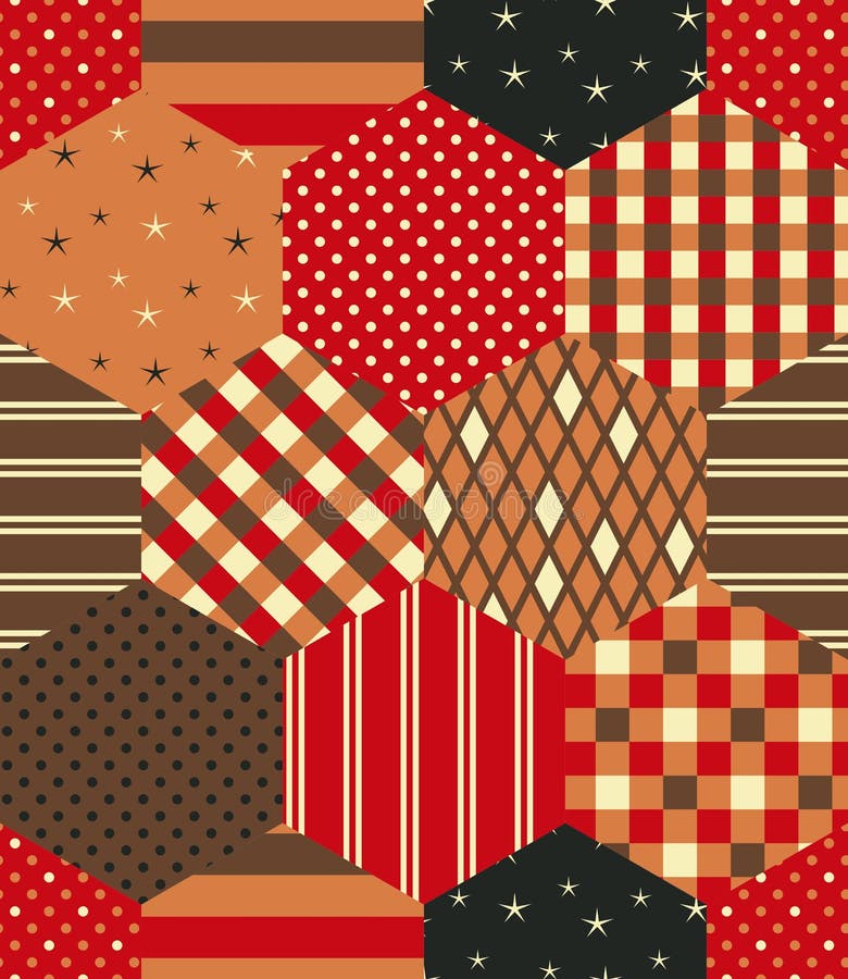 Patchwork Pattern in Red, Orange and Brown Colors. Seamless Quilt ...