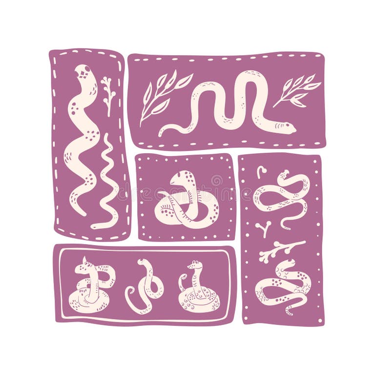 Patchwork Poster with Snakes Elements Arranged in Rectangular Segments ...