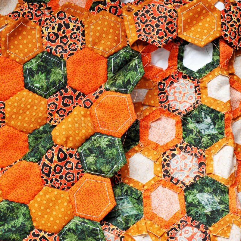 Patchwork in Process, Sewing by Hand Stock Image - Image of house ...