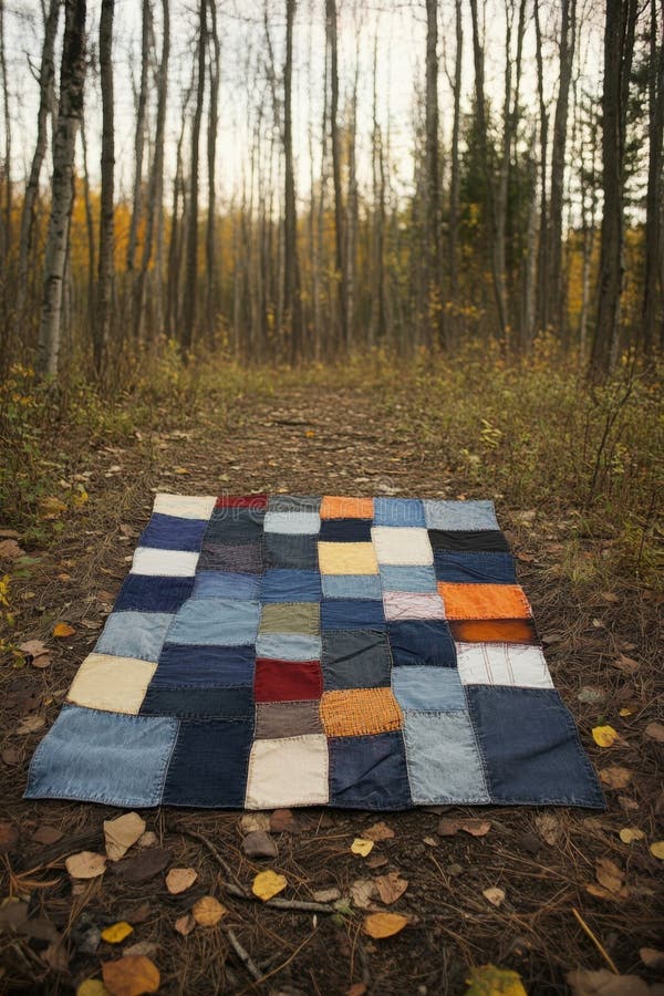 Patchwork Quilt on Forest Floor in Autumn Captures Rustic Charm and ...
