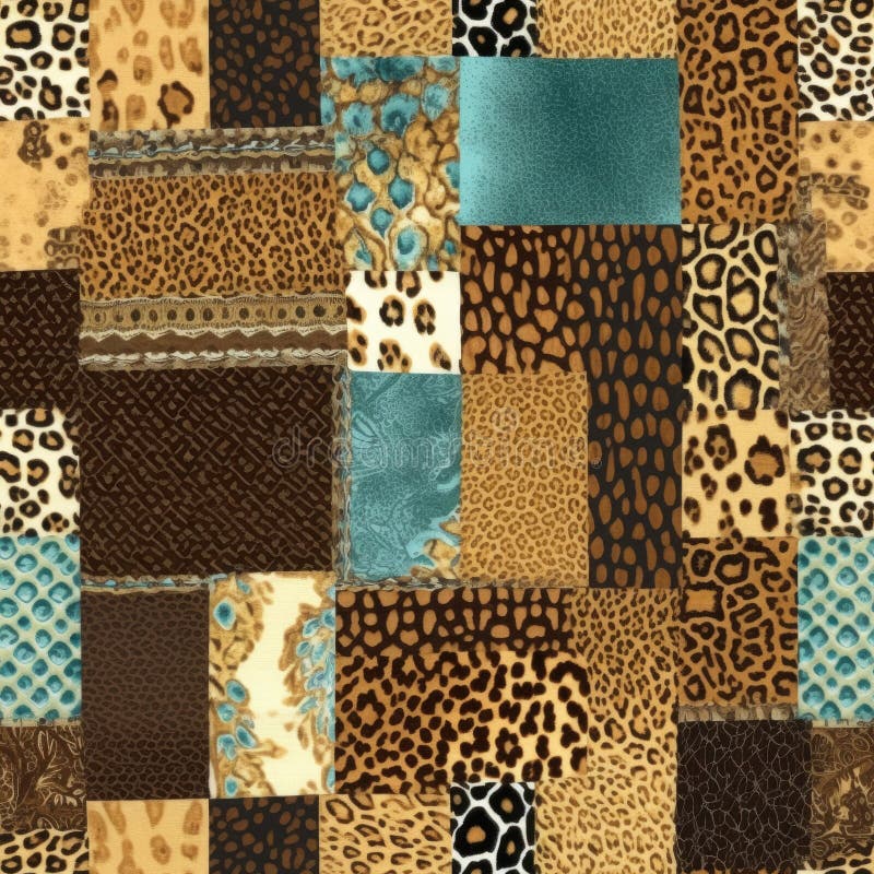 Patchwork Quilt-Inspired Leopard Print with Textured Patches Stock ...