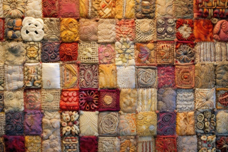 Patchwork Quilt with Intricate Designs and Textures Stock Photo - Image ...