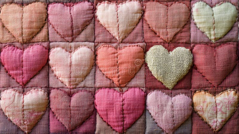Patchwork Quilt with Pink and Beige Hearts Stock Illustration ...