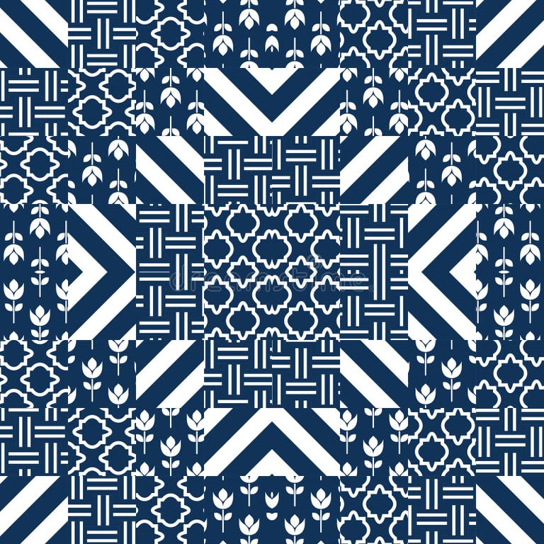 Seamless Blue Classic Patch Ceramic Tile Design Stock Illustrations ...