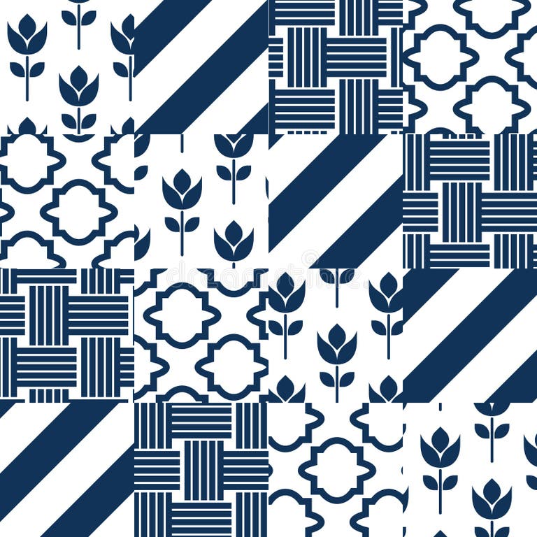 Seamless Blue Classic Patch Ceramic Tile Design Stock Illustrations ...