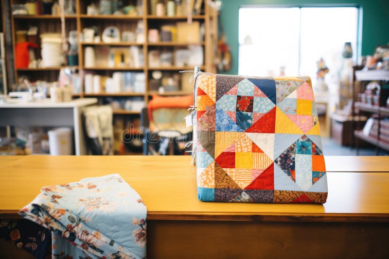 Patchwork Quilts Folded in a Craft Shop Stock Photo - Image of store ...