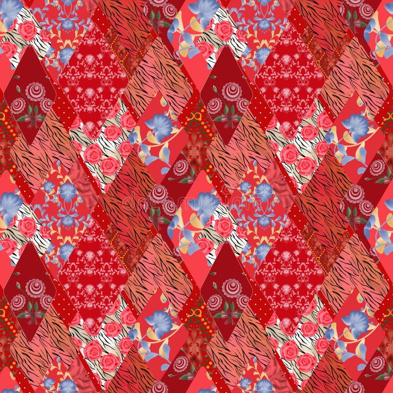 Seamless Patchwork Pattern with Flowers Stock Vector - Illustration of fabric, ornament: 87754008