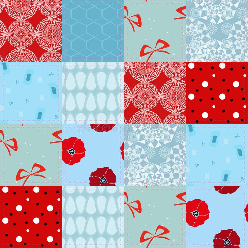Patchwork with Red and Sky Blue Stock Vector - Illustration of ...