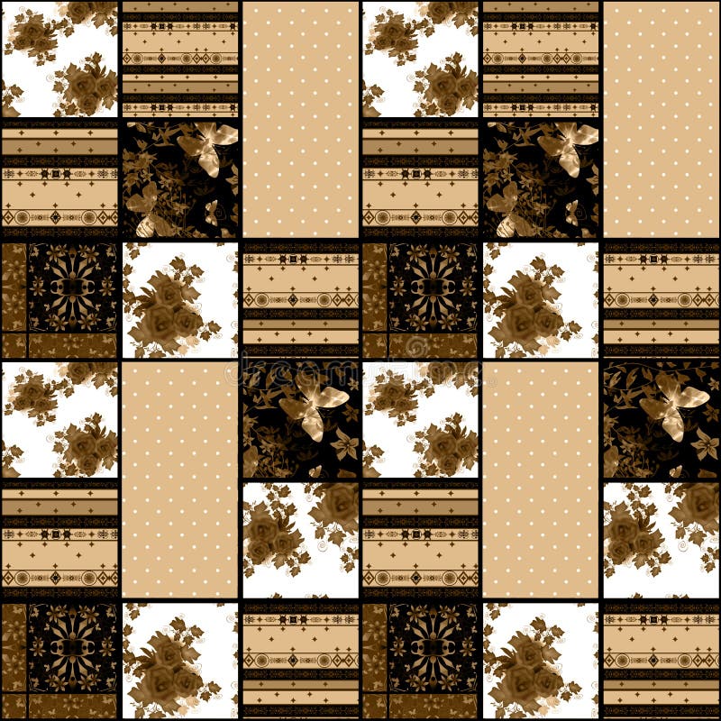 Patchwork Retro Brown Roses Textile Texture Pattern Background Stock ...