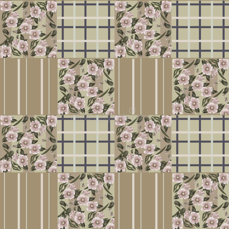 Patchwork Retro Colors Checkered Floral Pattern Background Stock ...