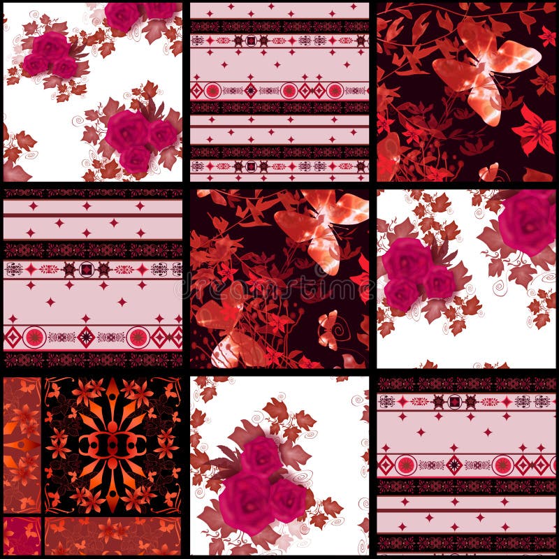 Patchwork Retro Red Roses Floral Texture Pattern Background Stock ...