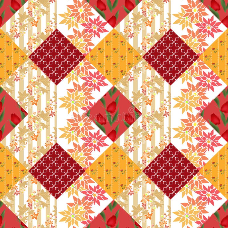 Patchwork Seamless Floral Pattern Background with Decorative Elements ...