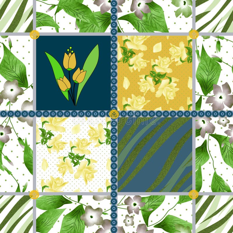 Patchwork Seamless Floral Pattern Background Stock Illustration ...