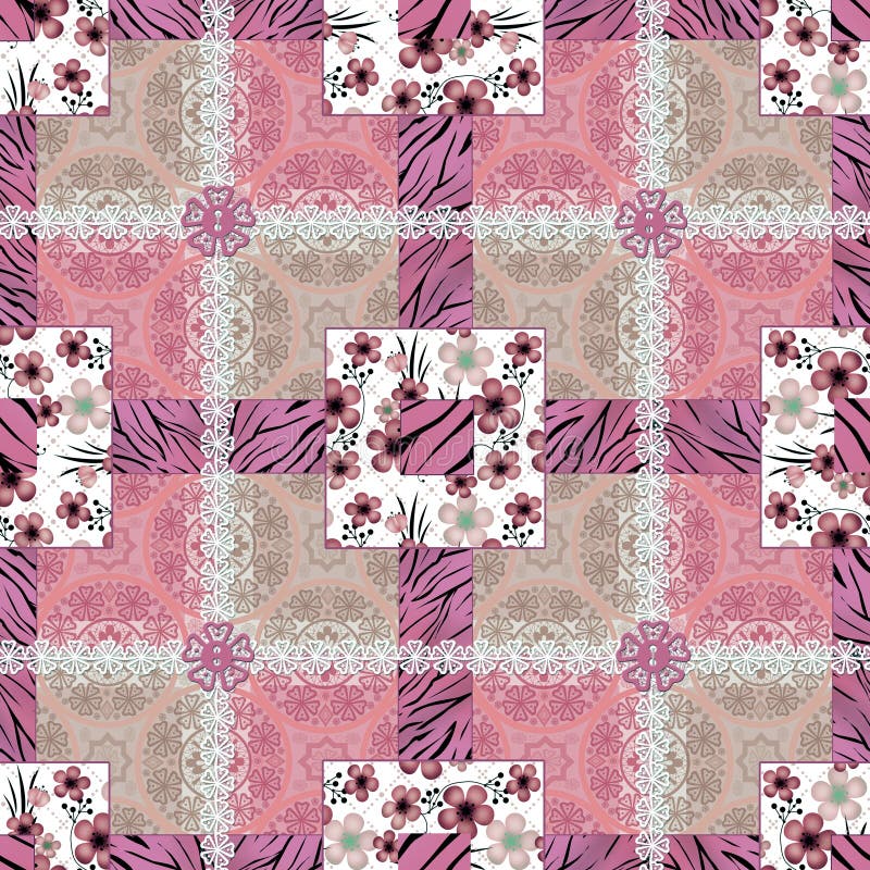 Patchwork Seamless Floral Pattern Background Stock Illustration ...