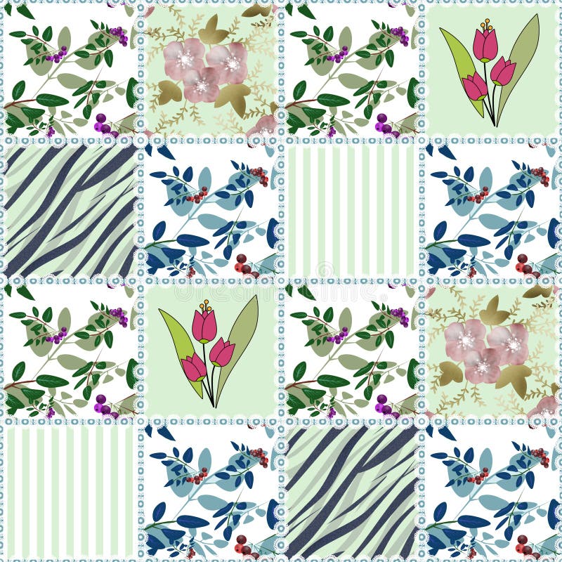 Patchwork Seamless Floral Pattern Background Stock Illustration ...
