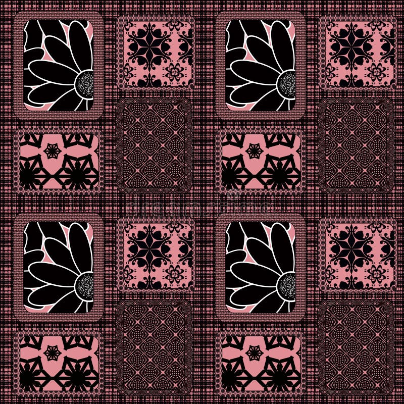 Patchwork Seamless Floral Pattern Dark Background Stock Illustration ...