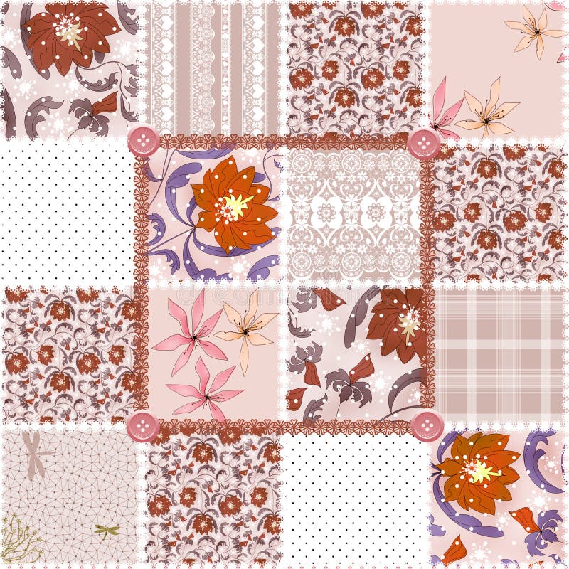 Patchwork Seamless Floral Pattern with Elements Stock Illustration ...