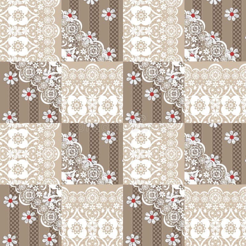Patchwork Seamless Lace Floral Pattern on Beige Stock Illustration ...
