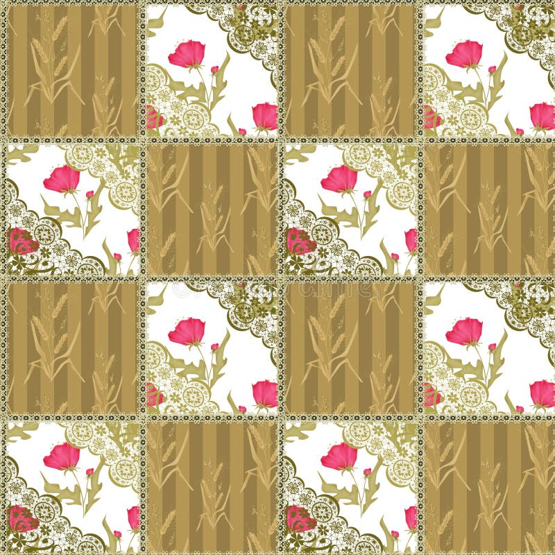 Patchwork Seamless Lace Retro Floral Pattern Stock Illustration ...