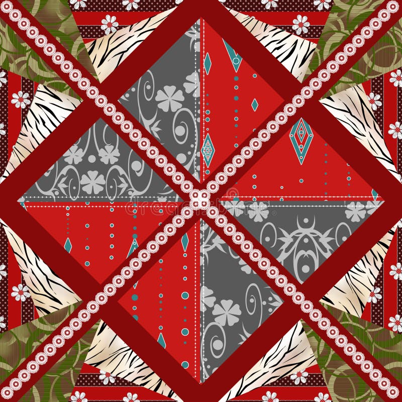 Patchwork Seamless Pattern Background with Decorative Elements Stock ...