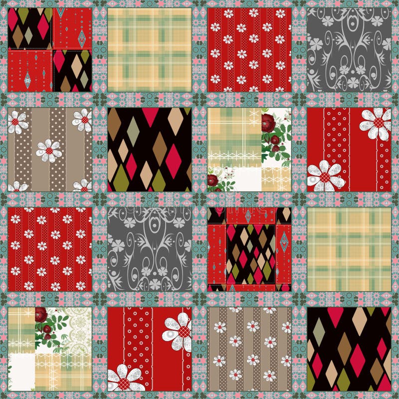 Patchwork Seamless Pattern Background with Decorative Elements Stock ...