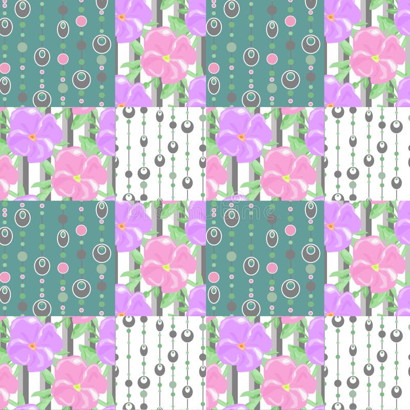 Patchwork Seamless Pattern Circles and Floral Background Stock ...