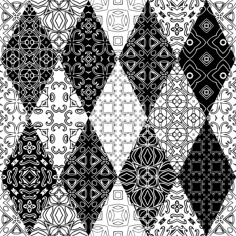 Patchwork Seamless Pattern with Decorative Black and White Ornaments ...