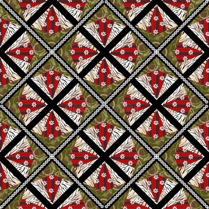 Patchwork Seamless Pattern with Decorative Elements Stock Illustration ...