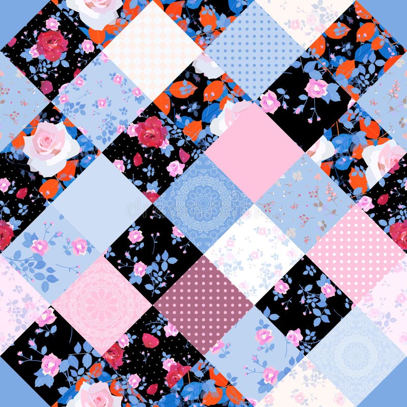 Patchwork Seamless Pattern with Floral and Geometric Ornaments ...