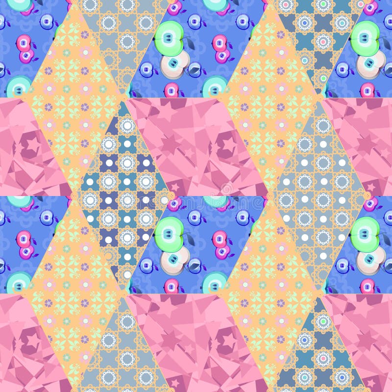Patchwork Seamless Pattern with Geometric Elements Retro Background Stock Illustration ...