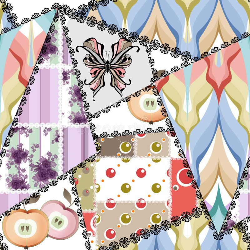 Patchwork Seamless Pattern with Geometric Elements Retro Background ...