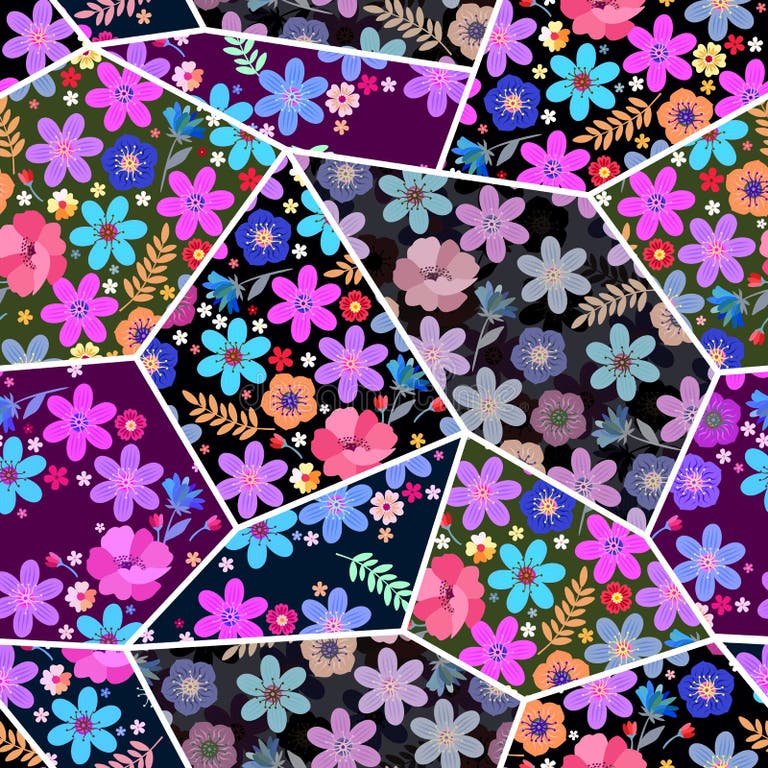 Patchwork Seamless Pattern from Patches with Flowers. Vector Design ...