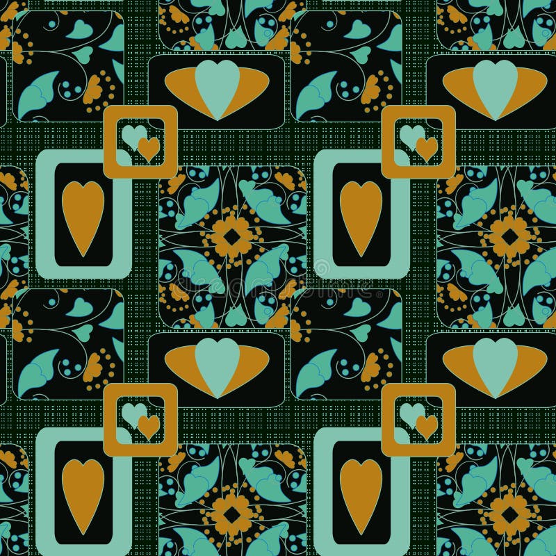 Patchwork Seamless Pattern Texture Black on Green Background Stock ...