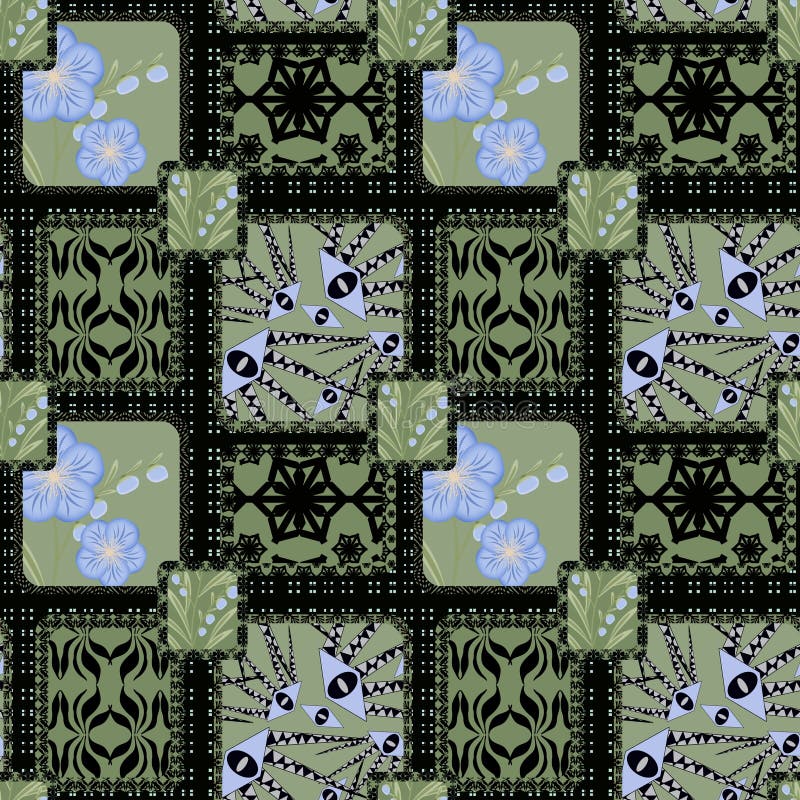 Patchwork Seamless Abstract Pattern Green Background. Stock ...