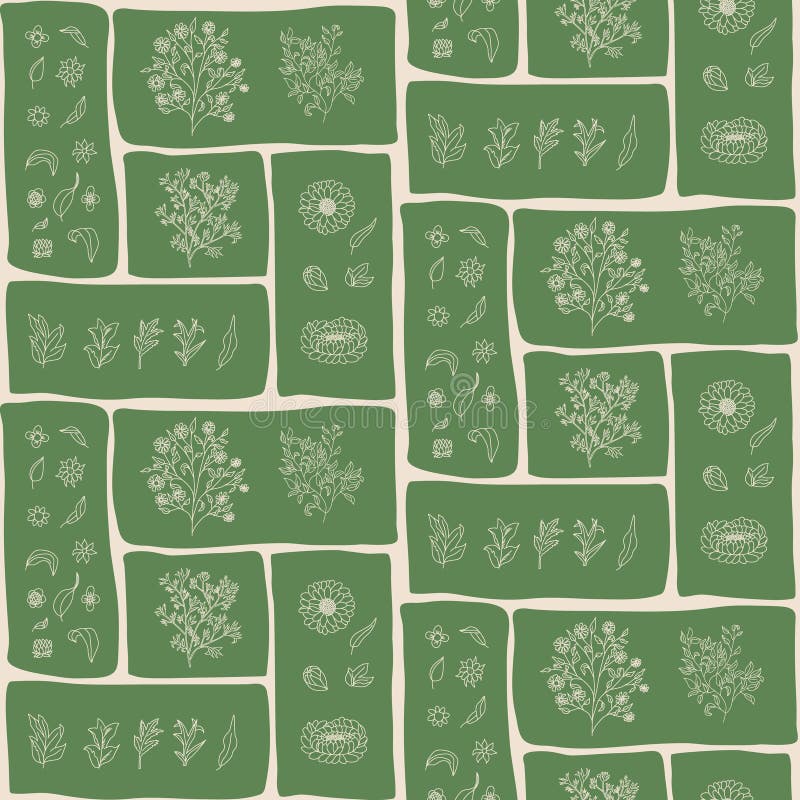 Patchwork Seamless Pattern with Various Floral and Botanical Elements ...