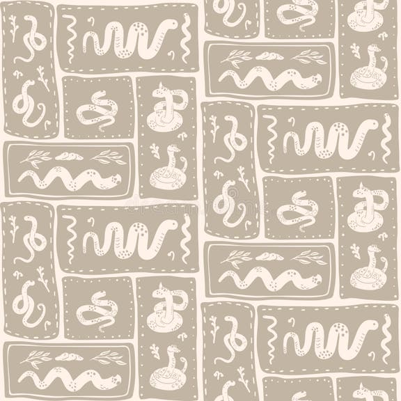 Patchwork Seamless Pattern with Various Snakes and Botanical Elements ...