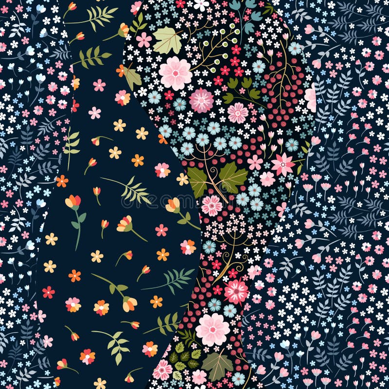Patchwork Seamless Pattern. Wavy Design from Floral Patches Stock ...