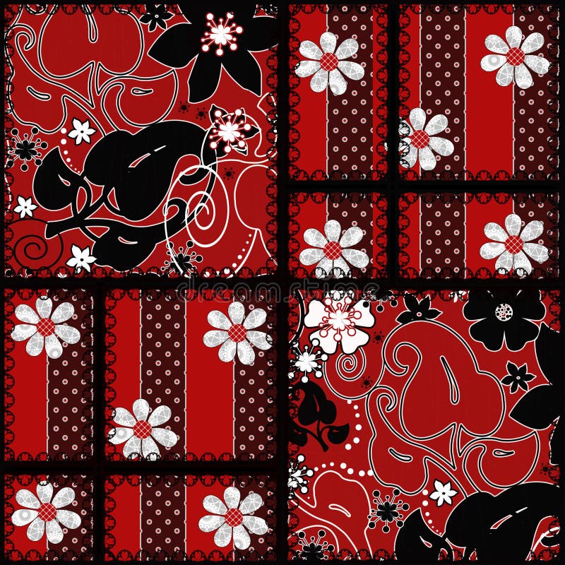 Patchwork Seamless Red Pattern Texture Background Stock Illustration ...