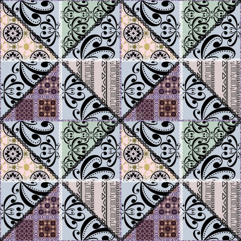Patchwork Seamless Retro Floral Ornamental Pattern Stock Illustration ...