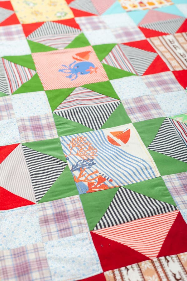 Patchwork, Sewing with Pieces of Fabric, Multi-colored Segments. Stock ...